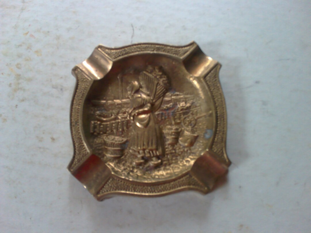 Depose Brass Ashtray or Tip Tray - 4.5" Sq 1/2" Deep - Deep Relief ...