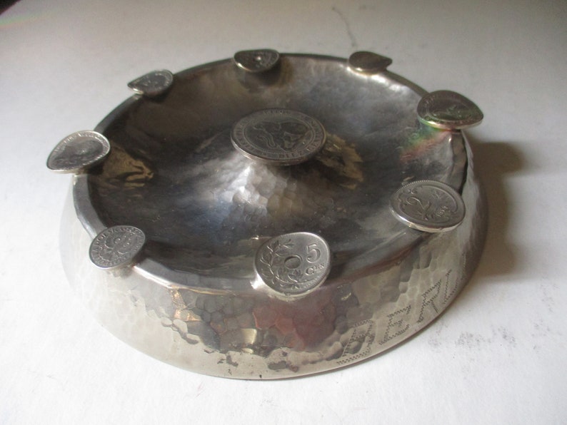 Coin Silver Ashtray - 1920s Austrian Art Deco Hammered Silverplate 5.5 ...