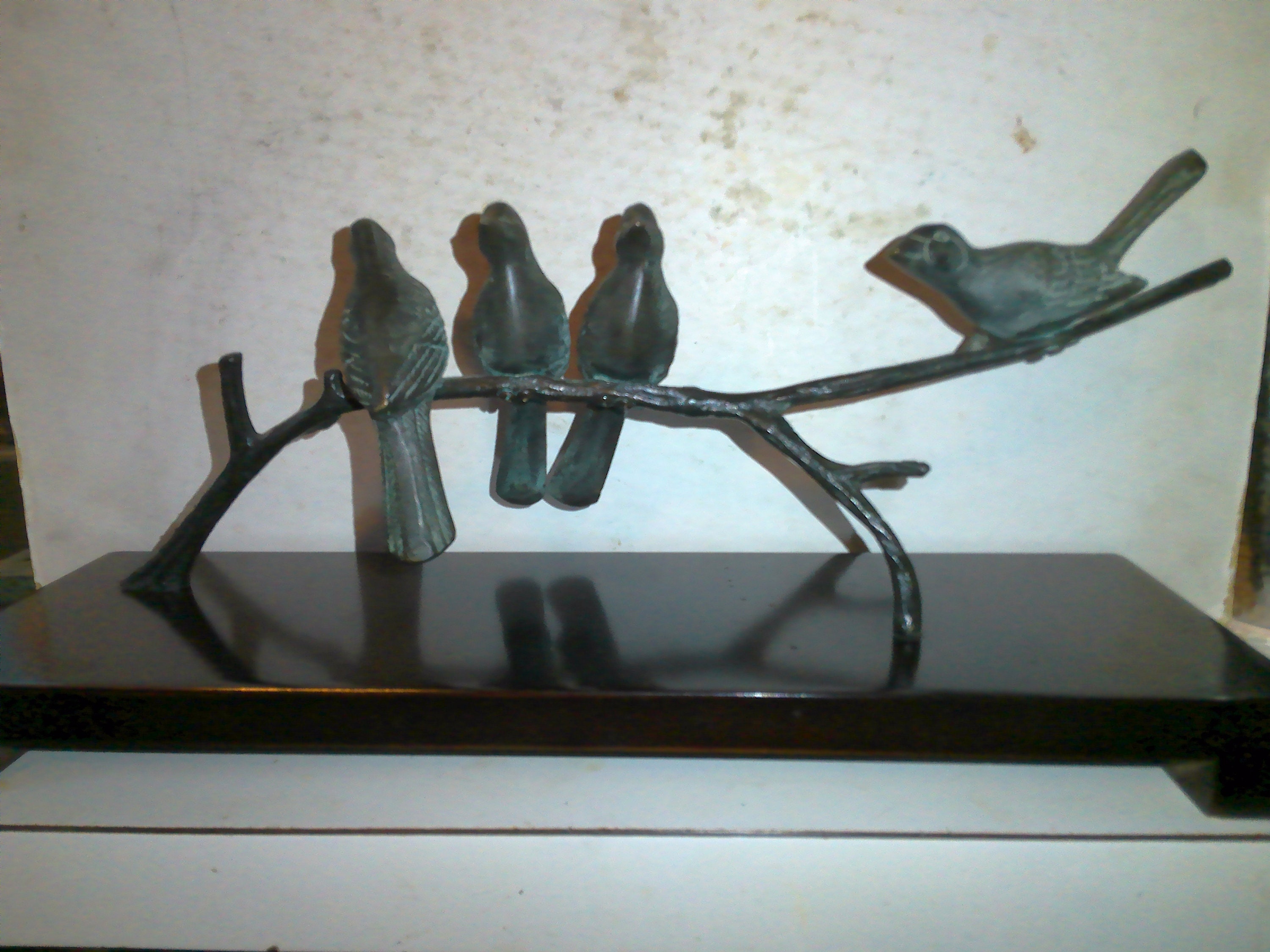 Bronze Tree Branch and 4 Birds Natural Decor - Cast Bronze on Wood Base ...
