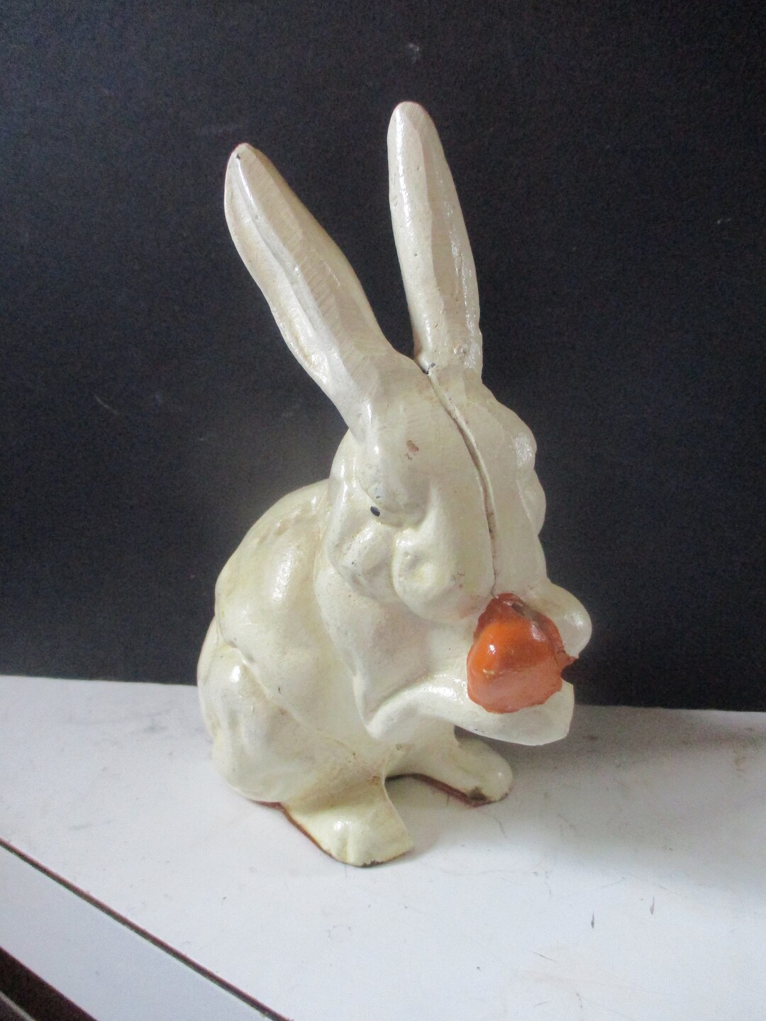 Cast Iron Bunny Rabbit Still Bank - Painted Form 7" High at Ear Tips X ...