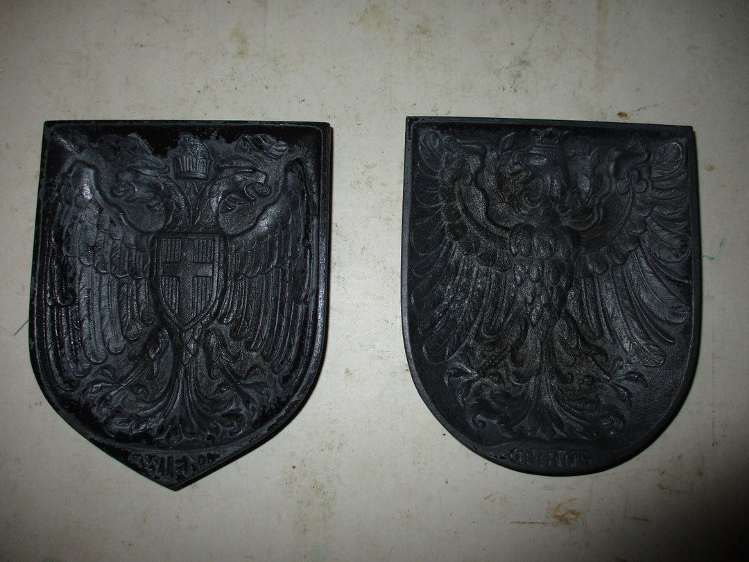 Antique Austrian Heraldic Shield Ashtrays - Deep Relief Pewter Dishes ...