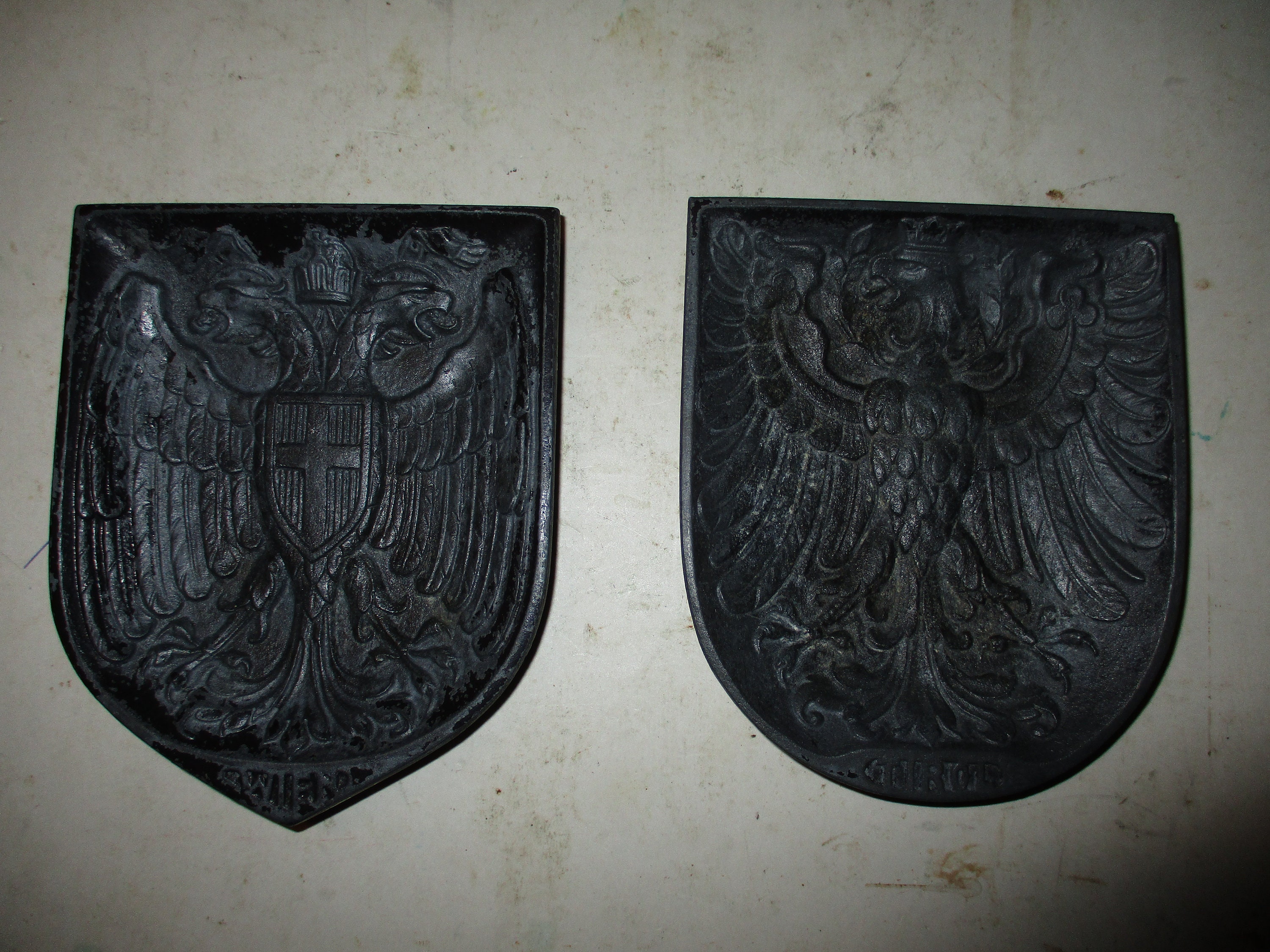 Antique Austrian Heraldic Shield Ashtrays - Deep Relief Pewter Dishes ...