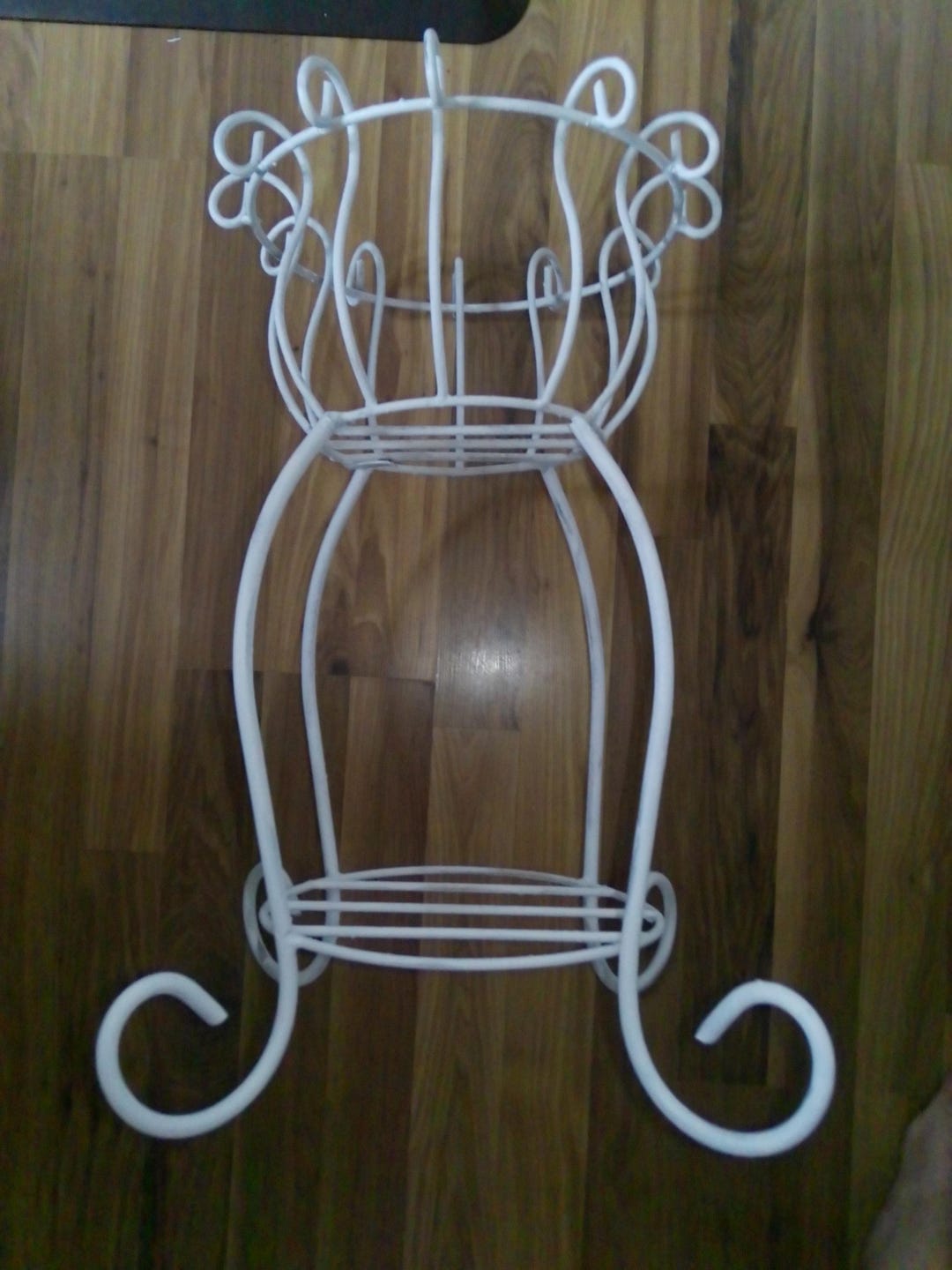 Wrought Iron Plant Stand - 2 Level Form W White Paint - 13" Diam. X 7 ...