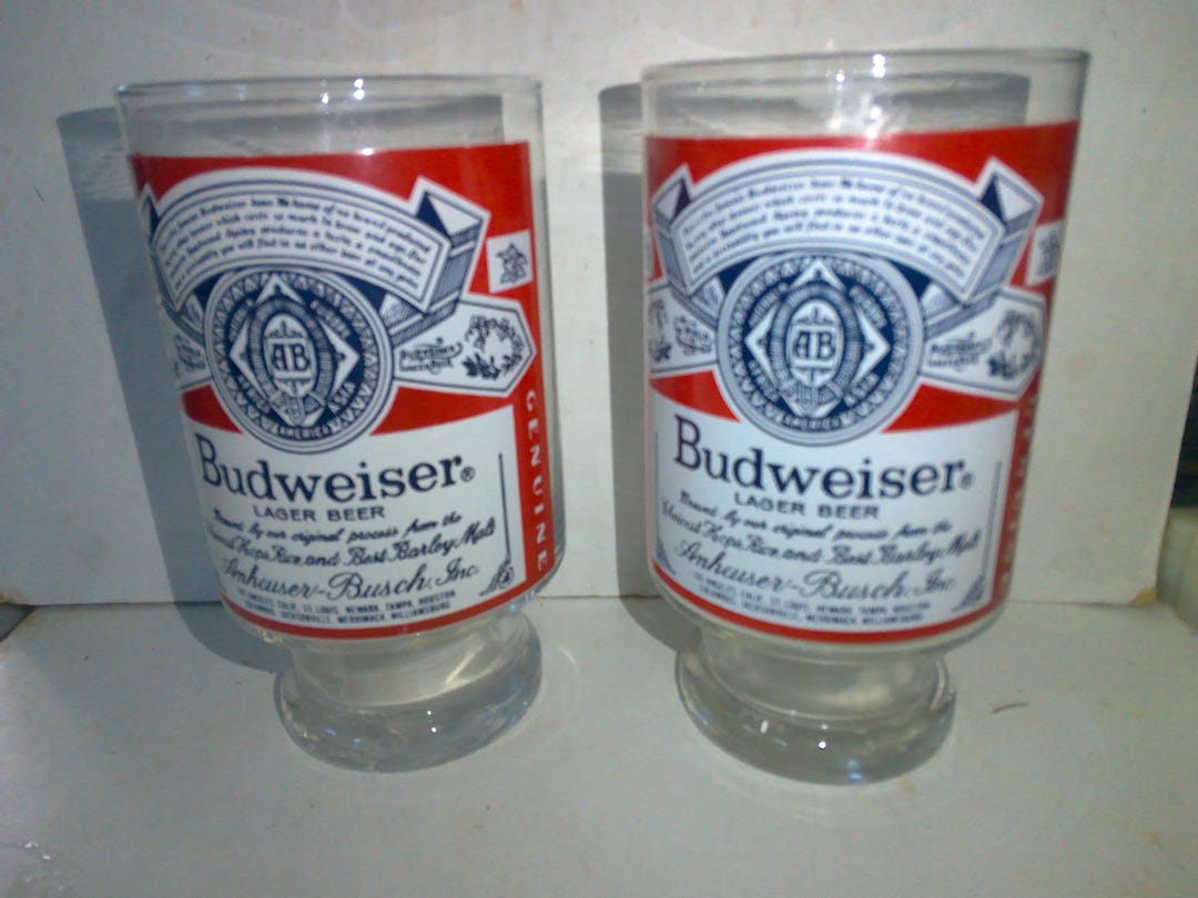 Budweiser 32 Oz Oversized Lithographed Glasses -vintage Set of 2- Each ...