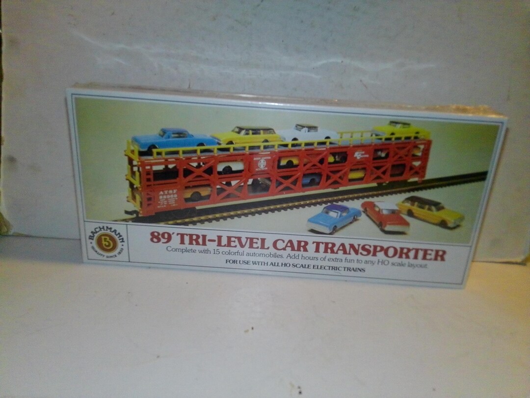 Bachmann HO Train Car - Vintage NIB 89' Tri-level Car Transporter W 15 Colorful Cars = Fun ...