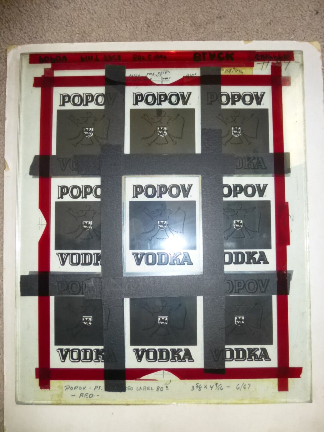 1967-8 Popov Vodka Labels Printers 2 Sheet Glass Proofs for Printing ...