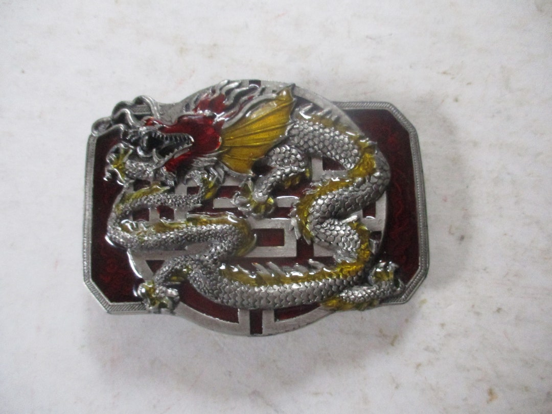 Chinese Dragon and Ideogram - Enamel on Brass Belt Buckle - Bergamot ...