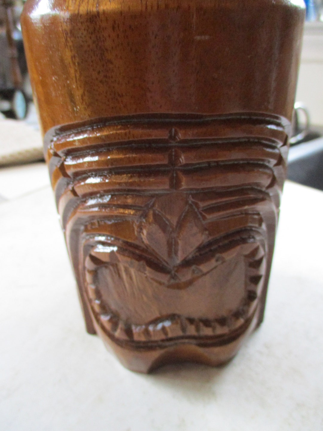 Carved Wood Tiki Face Mug or a Small Pitcher 24 Ounce Form - Perfect ...