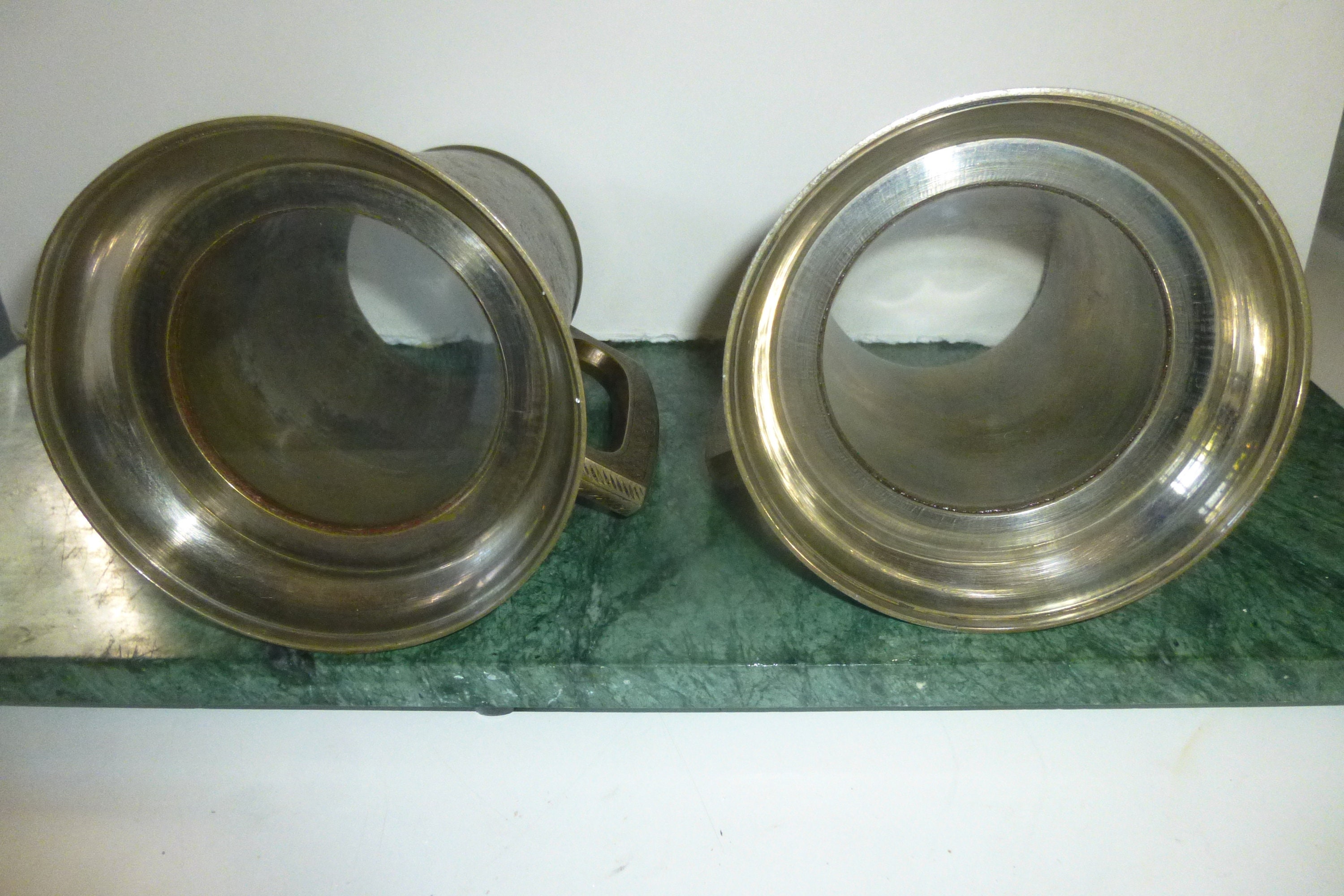 Glass Bottom Mugs - Set of 2 Incredibly Ornate 24 Oz. Mugs With Silver ...