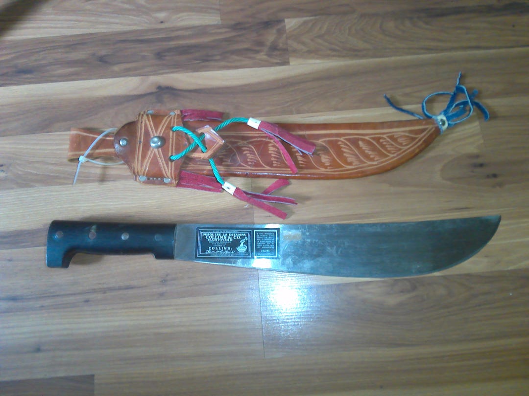 Collins & Co Machete W Tooled Leather Sheath - 19" Long Steel W Hard ...