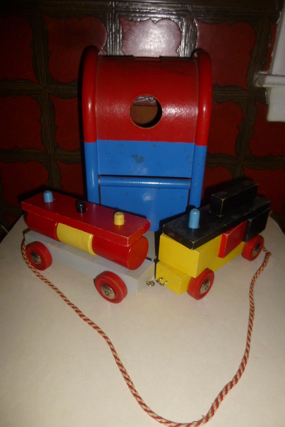 Vintage Wood Block Toys Playskool Postal Station with blocks | Etsy