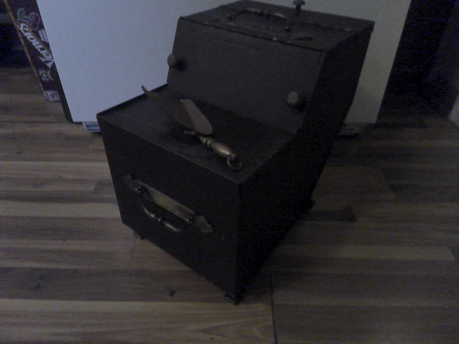 Coal Scuttle and Shovel - Edwardian Era Slant Front Tole and Brass Form ...