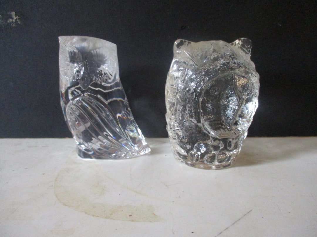 Crystal Owl Figurines - 3.25" Tall Midmod Crystal Glass Forms for ...