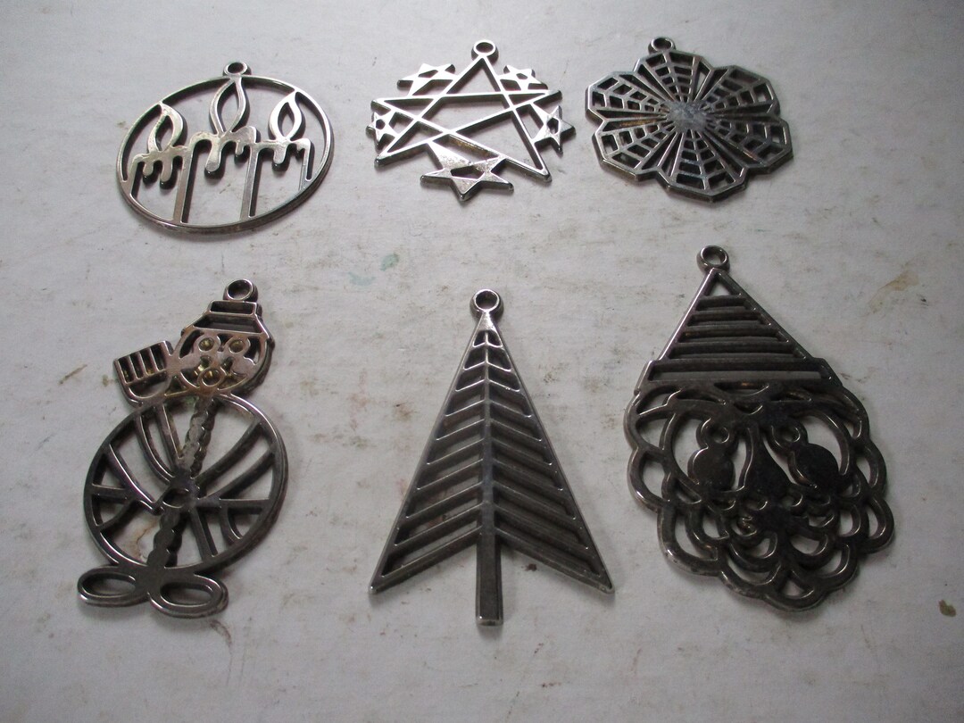 Silverplate Christmas Ornaments - Set of 6 Flat 2-3"ish Assorted Hanger ...