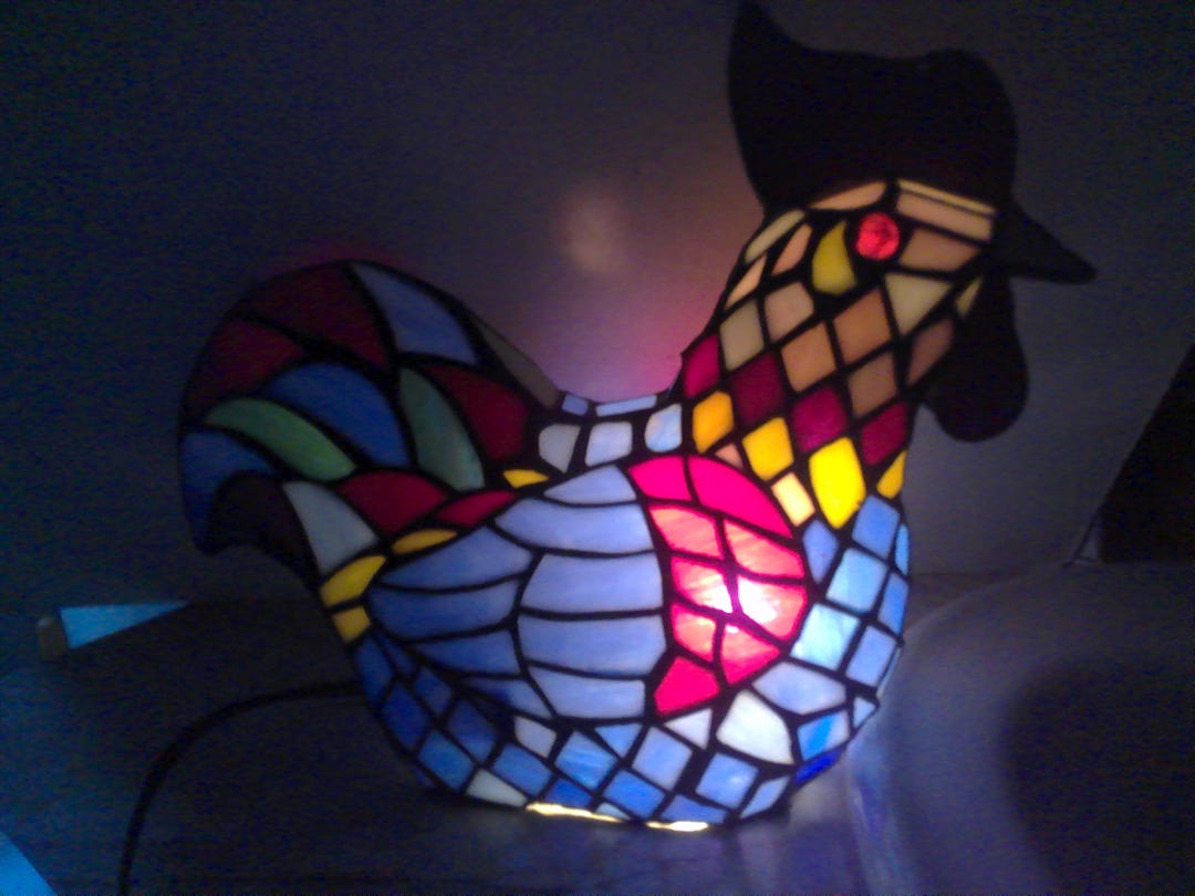 Rooster or Chicken Shaped Table Lamp-stained Glass Shell on Open Bottom ...
