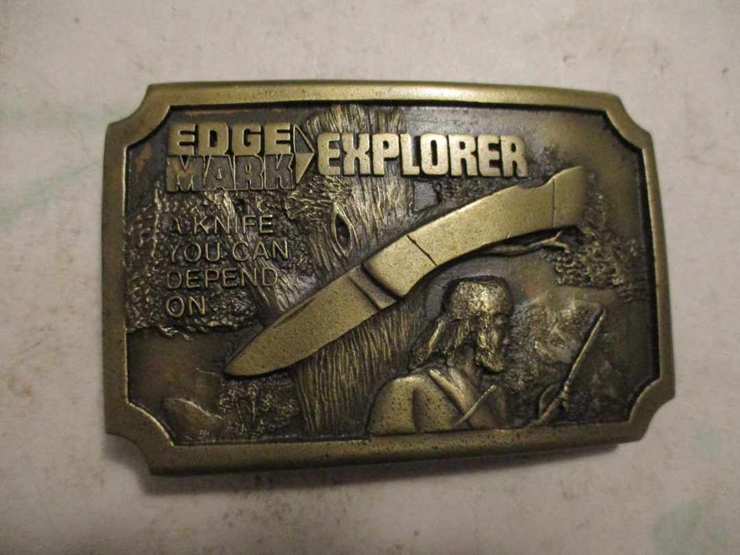 Edgemark Explorer Logo Belt Buckle - Great Condition Cast Brass Form ...
