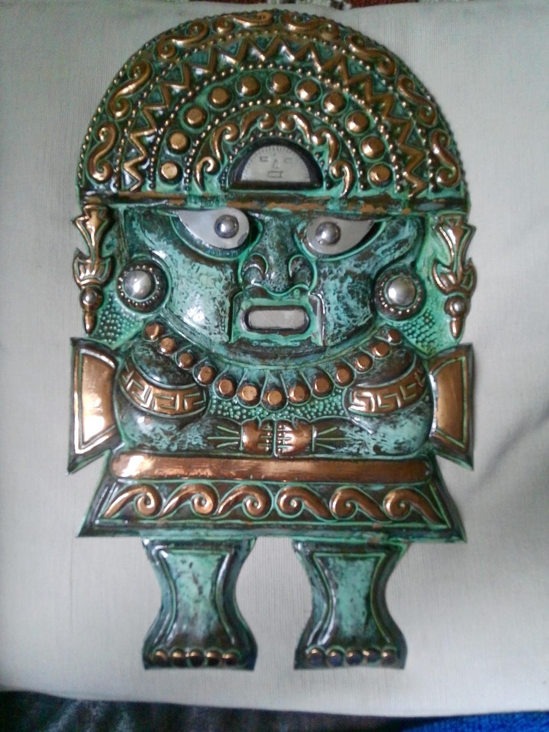Inca Warrior Wall Hanging 14.25"high Pressed Copper With Silver and ...