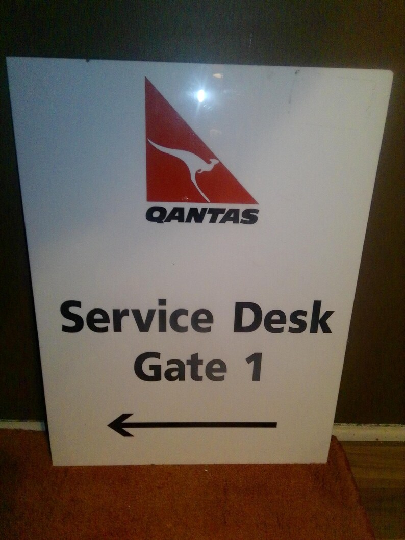 Qantas Service Desk Gate Sign - 1990s Double Sided Lucite Airport Sign ...