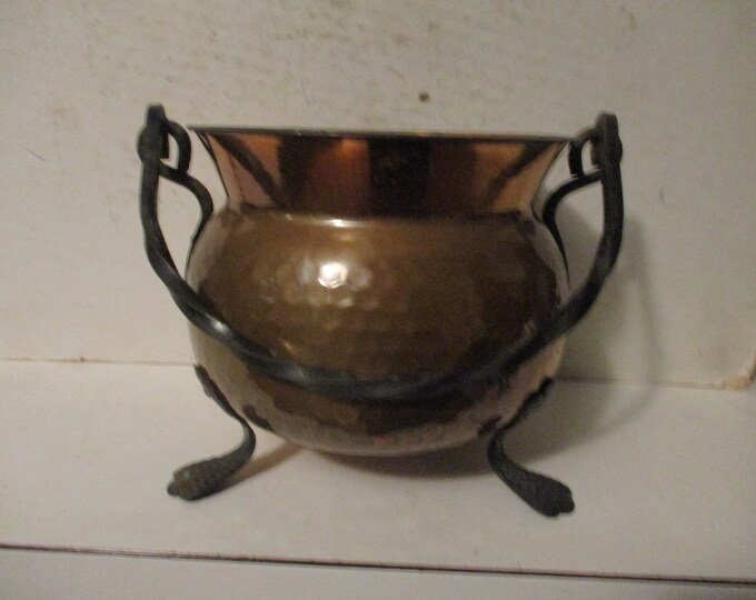 Hammered Copper 3 Legged Smudge Pot Cauldron With Wrought Iron Handle ...