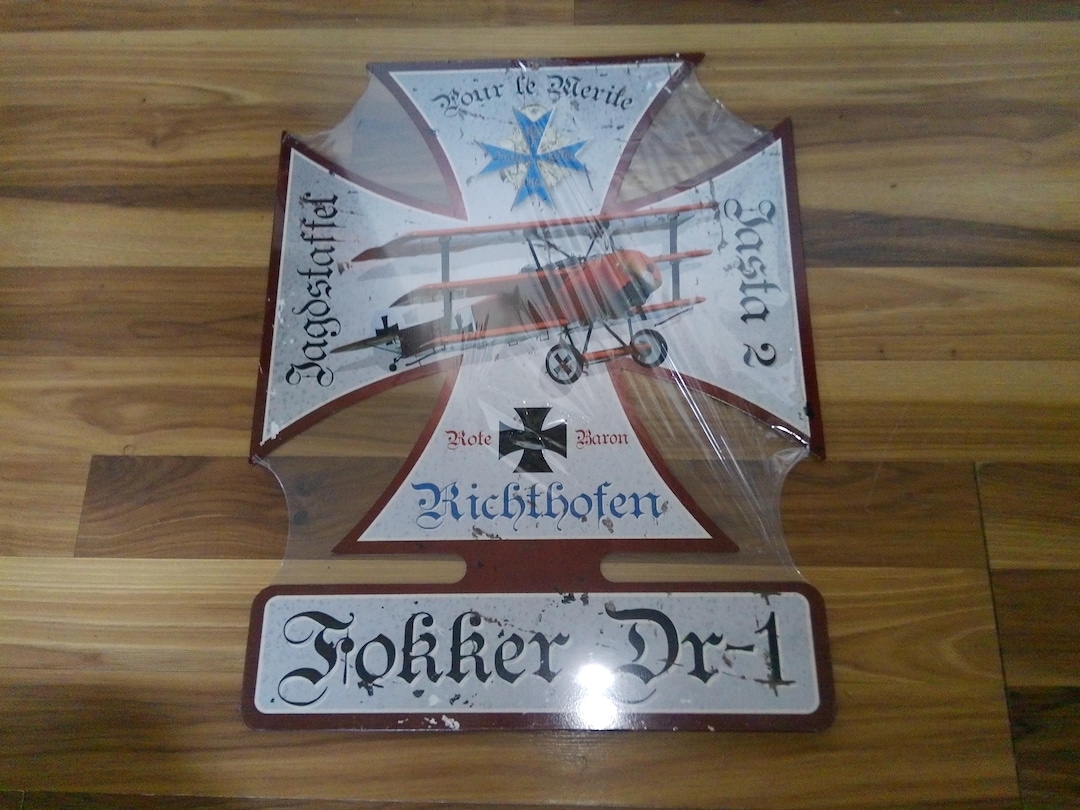 Red Baron Fokker Dr-1 Wall Sign = 18.75" X 14.75" Steel Form in Orig ...