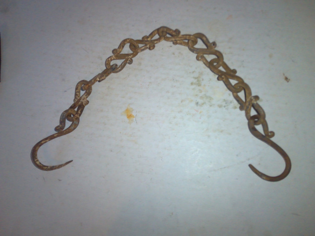 Antique Wrought Iron Chain Carrier or Hanger = 20" Long Hand Made Form ...