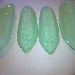 Jadeite Glass Corn on the Cob Dishes - Very Rare Set of 4 Cast Green ...
