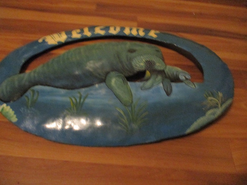 Manatee Welcome Sign - Painted Steel Form 14.5" X 21.5" X 1.5" Deep ...