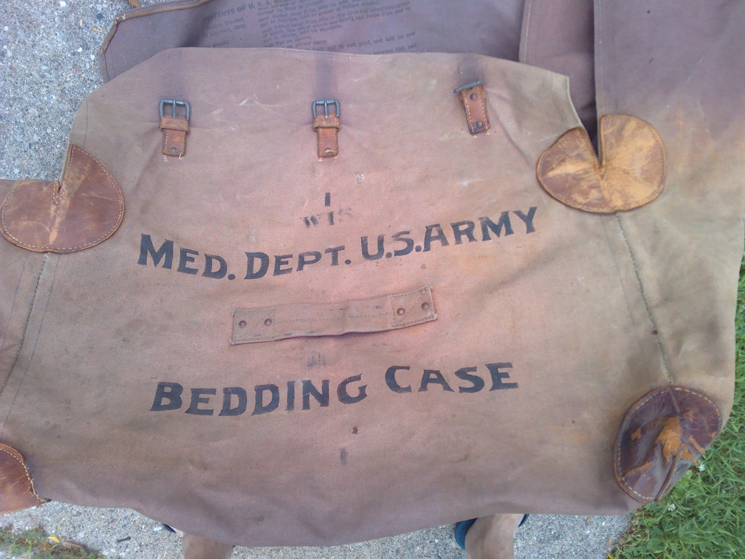 WW1 Era US Army Medical Department Bedding Case - Leather Reinforced ...