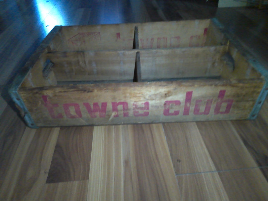 Towne Club Soda Pop Crate - Blue Paint on Wood - With Wood Liners for 6 ...