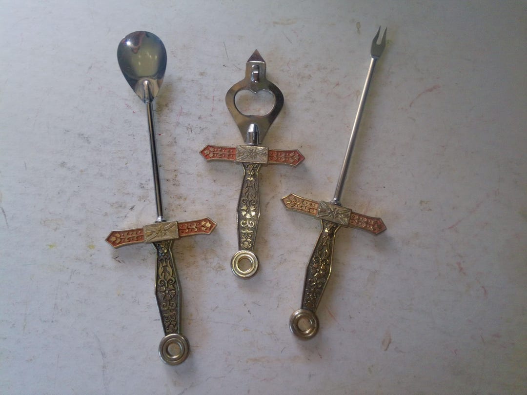 Sword Handle Knight Bar Set - 3 Piece Set Fork/skewer, Spoon and Bottle ...