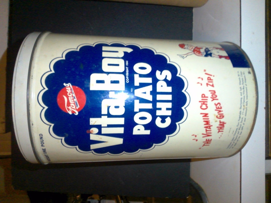 Vita-boy Potato Chips - 1950s Vitamin Infused Potato Chip Tin - Vibrant ...