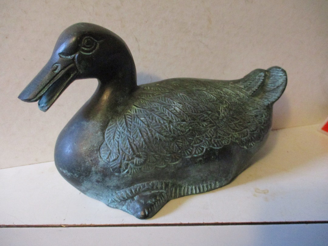Bronze Duck Statue - 9" Long 5.25" High Chinese Style Duck Floating on ...