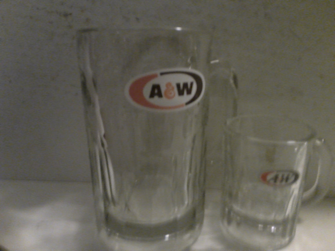 A&W Root Beer Glass Mugs 4 Oz and 20 Oz Cast Glass Forms Advertising ...