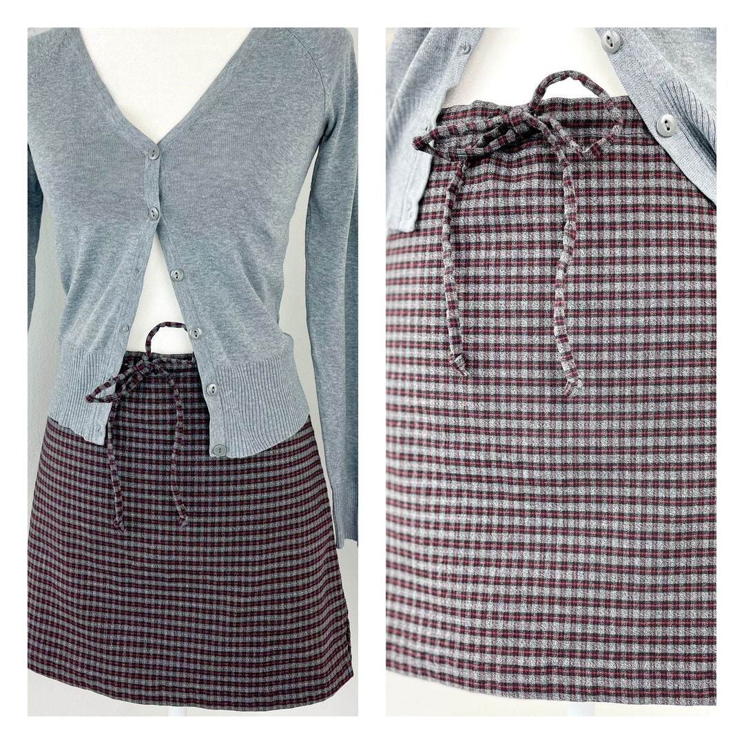 Vintage 1990s Y2K Stretch Plaid Drawstring Waist Mini Skirt by A. Byer ...