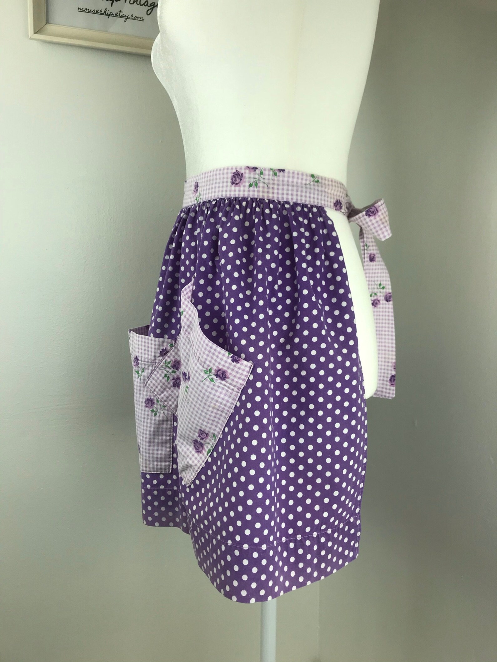 Vintage 1950's Purple Polka Dot and Check Apron - Etsy