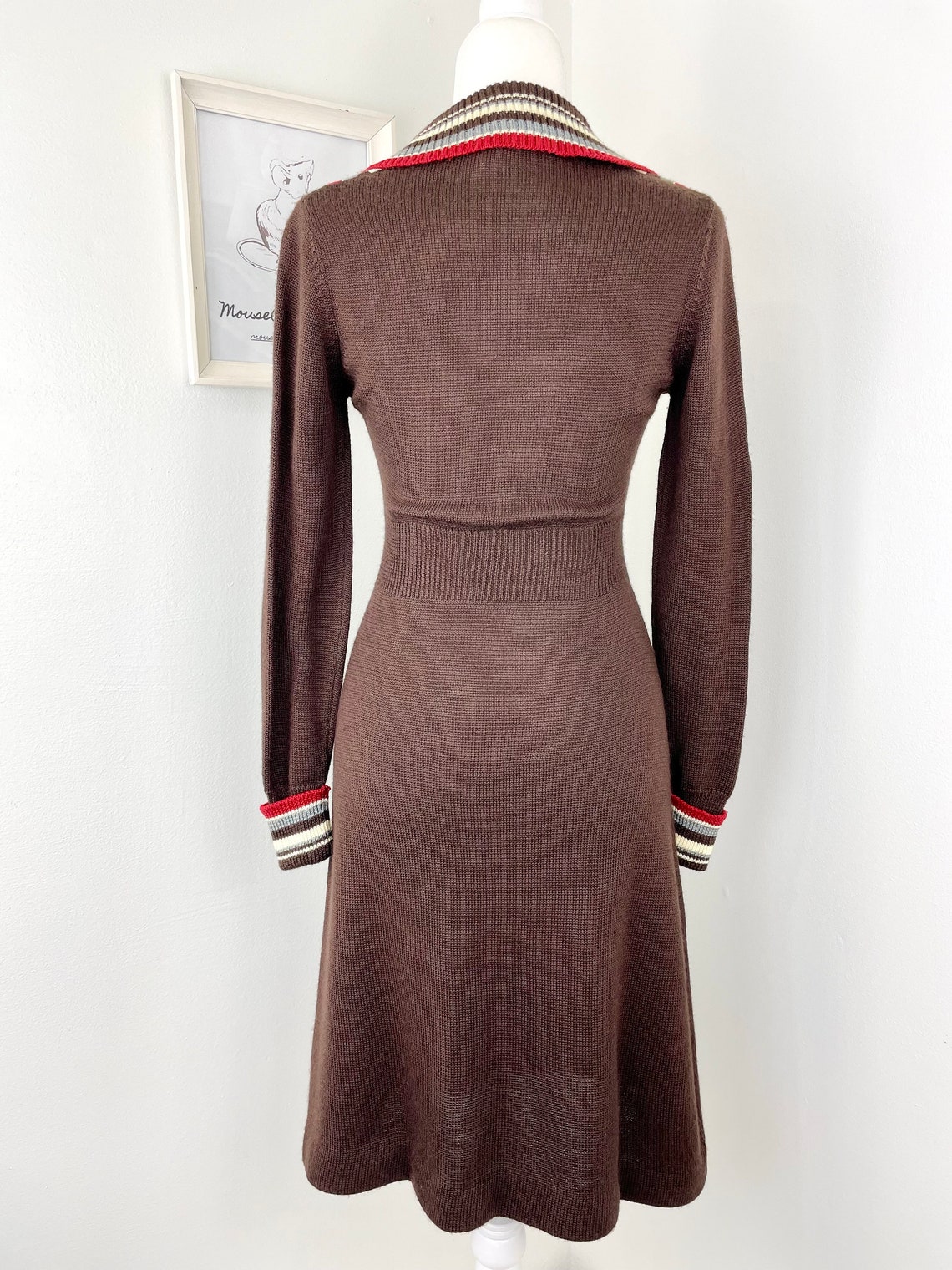 Vintage 1970s Ribbed Knit Wool Retro Striped Sweater Dress - Etsy