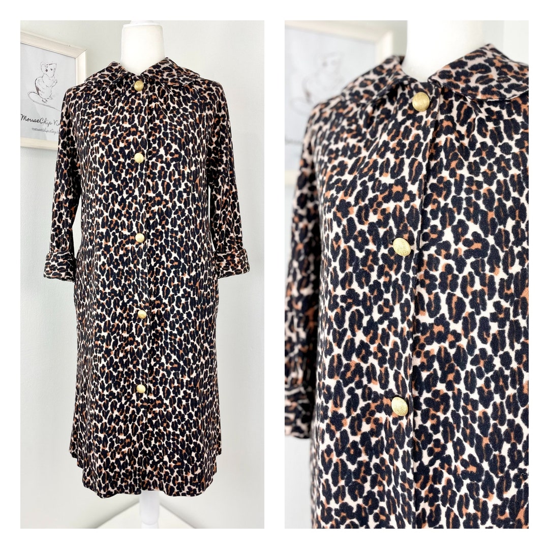 Vintage 1960s Leopard Print Housecoat Robe With Gold Buttons - Etsy