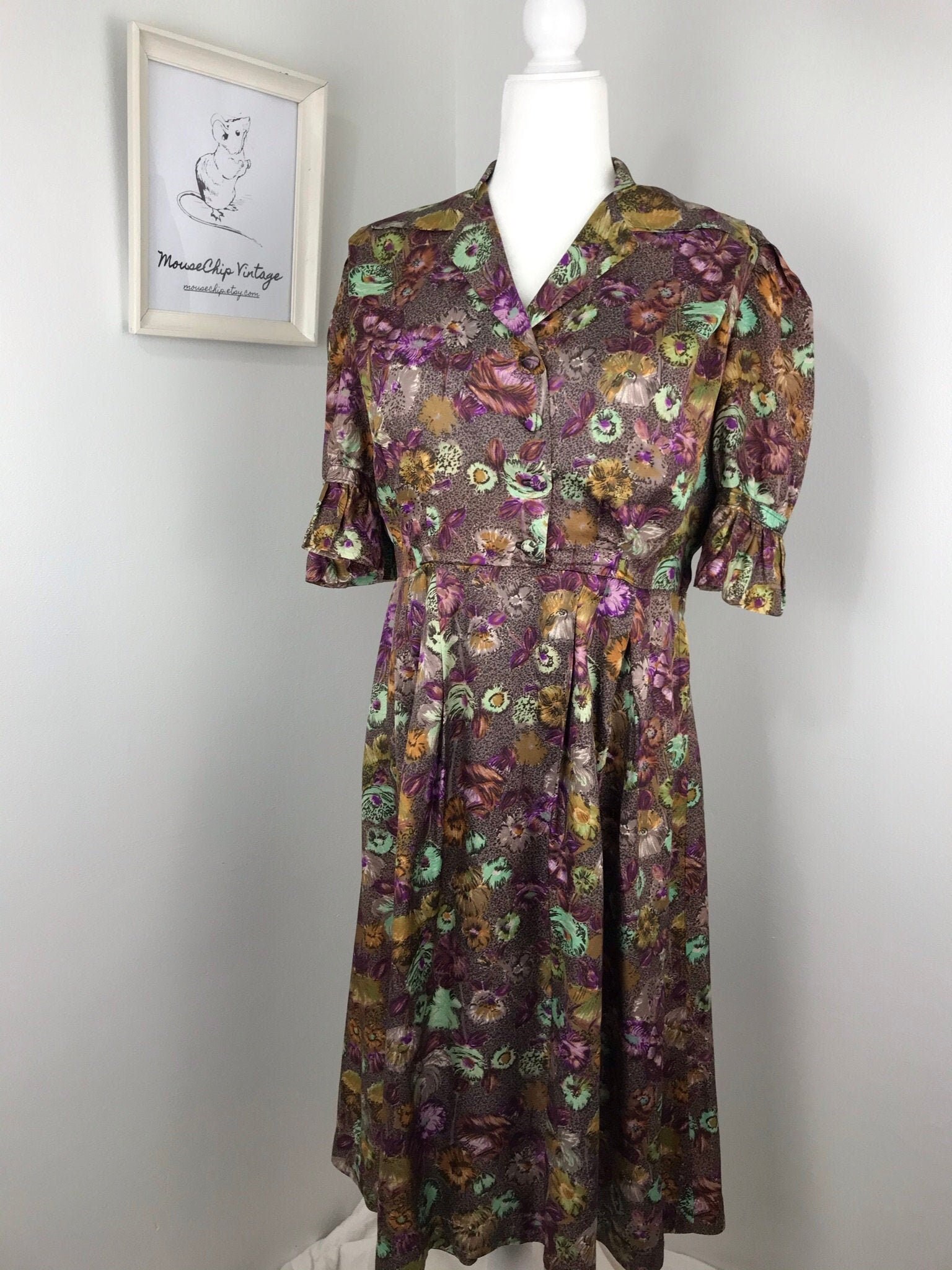 Vintage 1940s Volup Unique Watercolor Floral Silk Fancy Day - Etsy