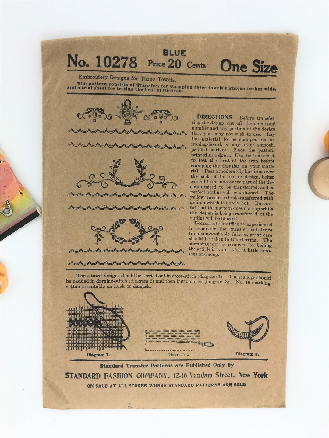 Antique 1920s Cross Stitch Transfer Pattern Baskets and Wreaths Unused ...