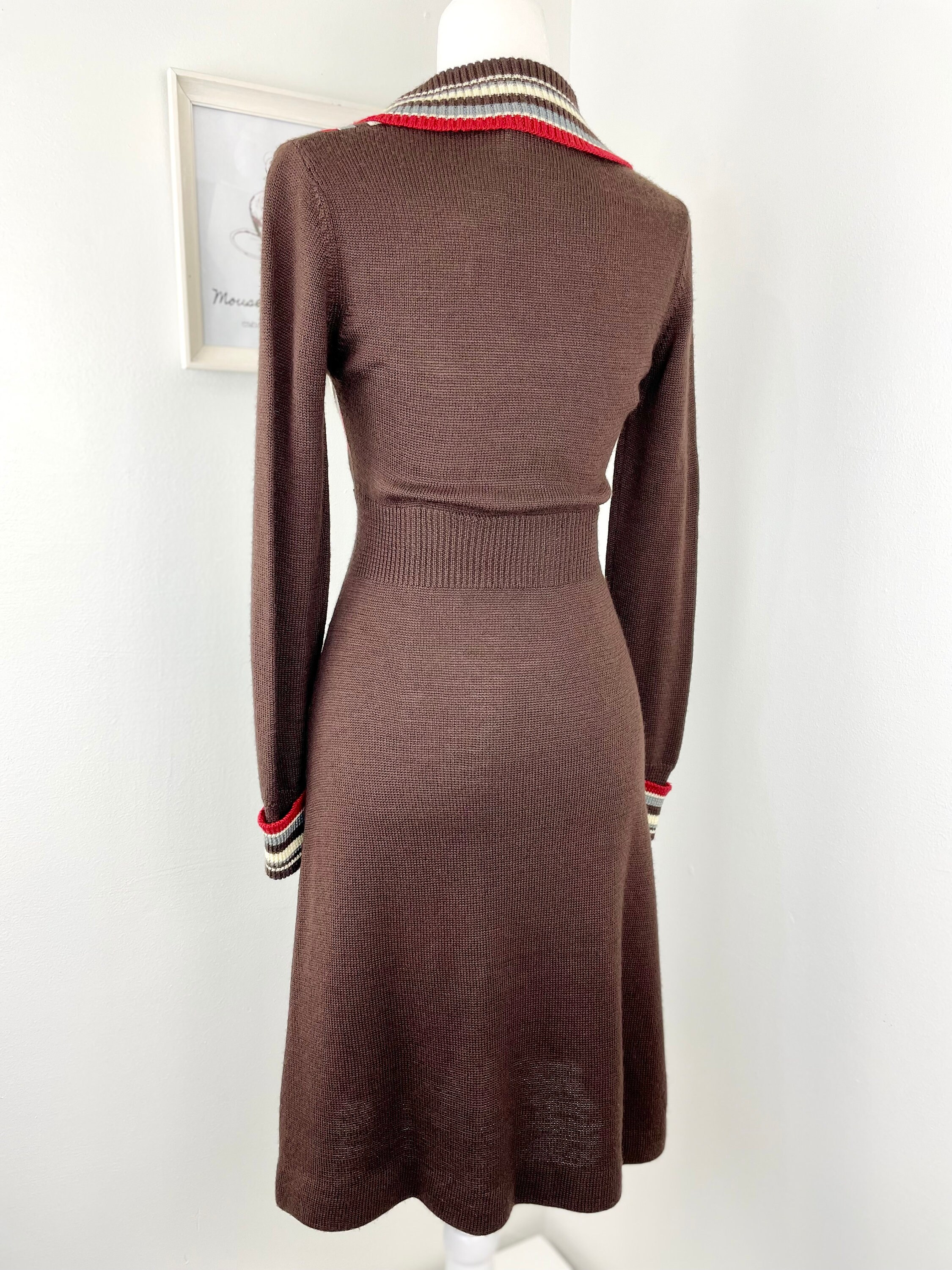 Vintage 1970s Ribbed Knit Wool Retro Striped Sweater Dress - Etsy