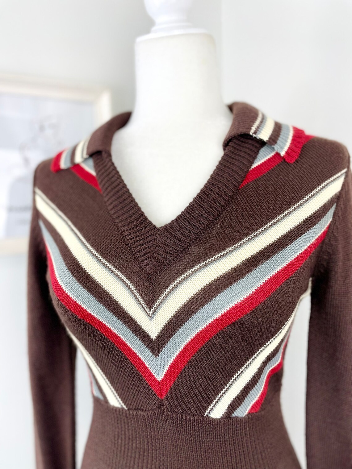 Vintage 1970s Ribbed Knit Wool Retro Striped Sweater Dress - Etsy