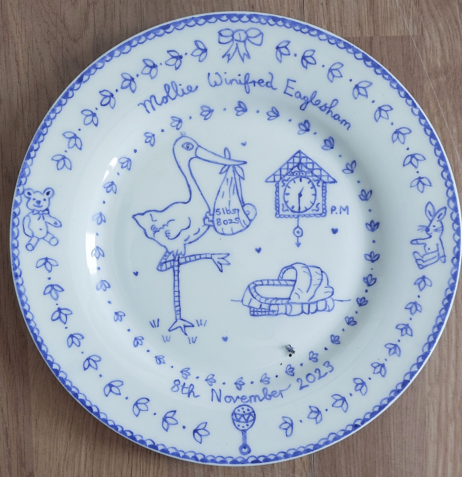 Bone China Hand Painted Birth or Christening Plate. SPECIAL OFFER Only ...