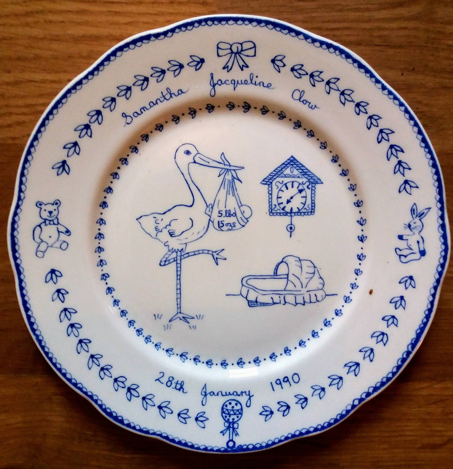 Bone China Hand Painted Birth or Christening Plate. SPECIAL OFFER Only ...