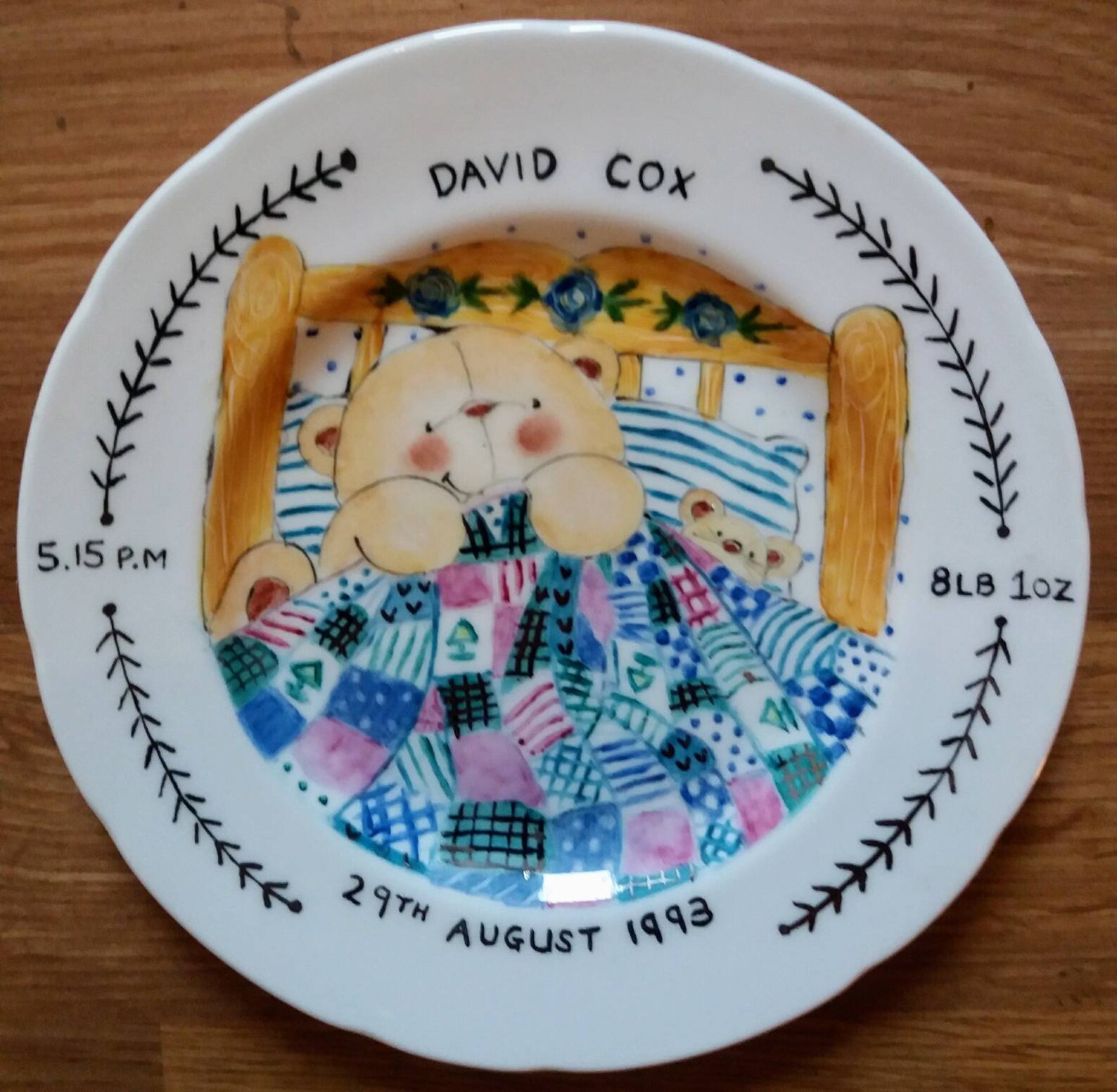 Bone China Hand Painted Birth or Christening Plate. SPECIAL OFFER Only ...