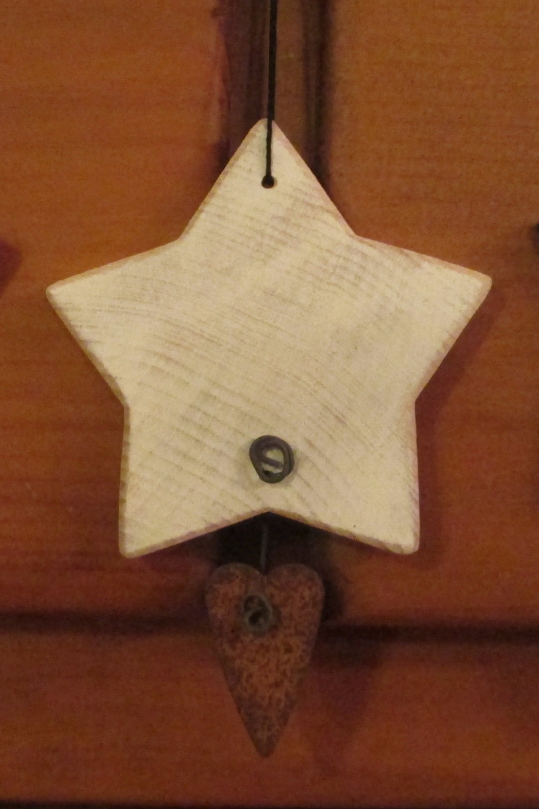 Set of Six White Wood Star Ornaments Each With a Rusty Tin Hanging ...