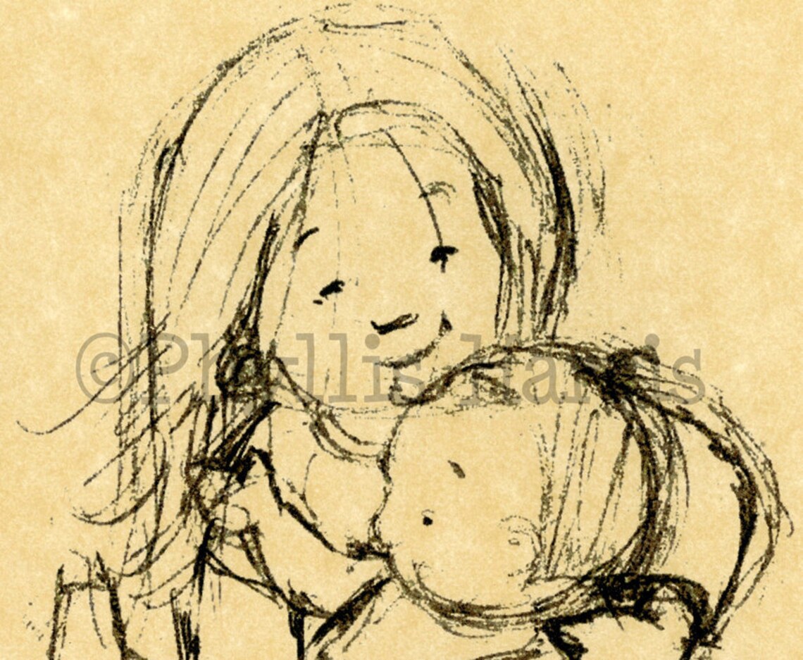 Children's Vintage Art Print Big Sister Sketch Study - Etsy