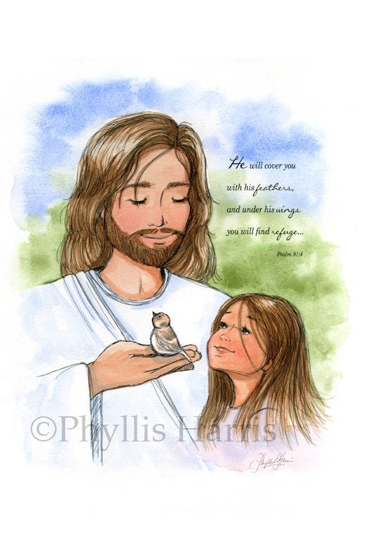 Jesus and the Sparrow and Little Girl Available With or - Etsy