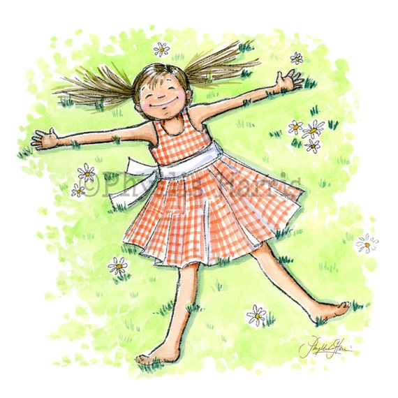 Girl Laying In Grass Drawing