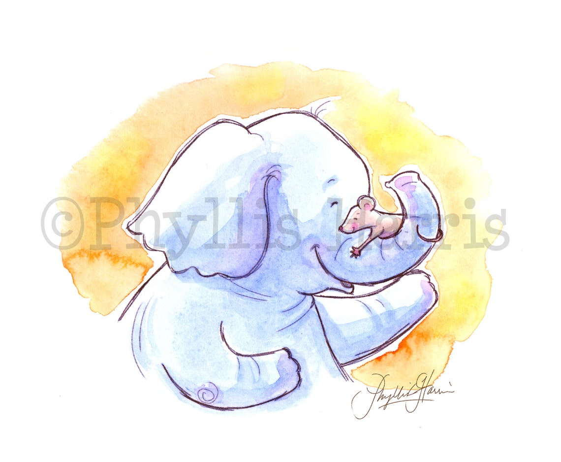 Children's Wall Art Print Elephant and Mouse Nursery - Etsy