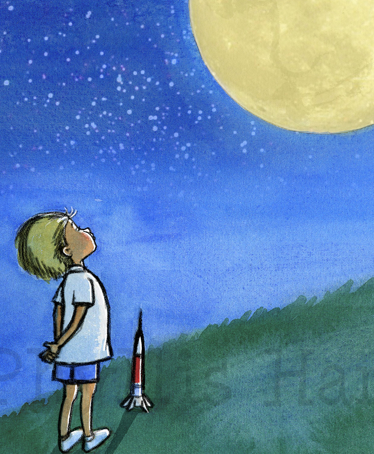 Boy Drawing In The Moon